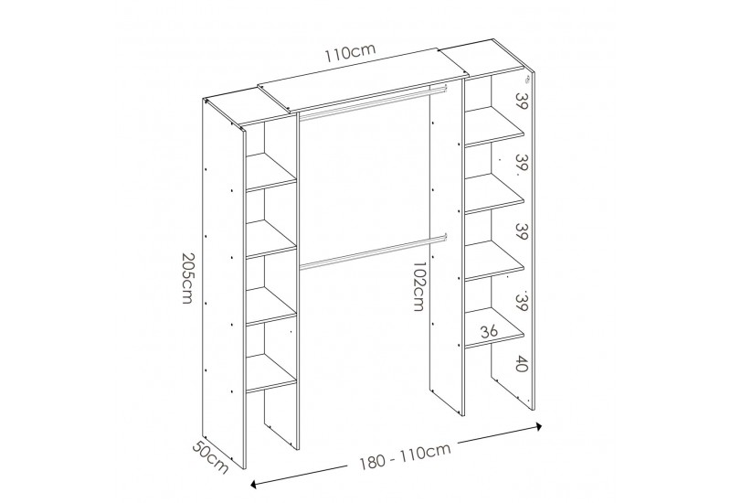 KIT VESTIDOR ABIERTO CON CORTINA + 2 BARRAS Y ESTANTES