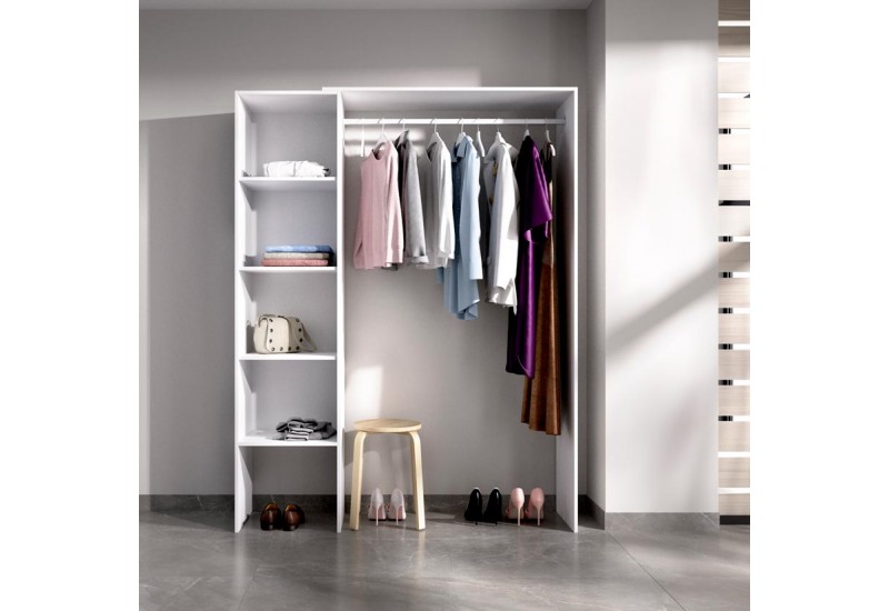 KIT VESTIDOR ABIERTO CON BARRA Y ESTANTES COLOR BLANCO